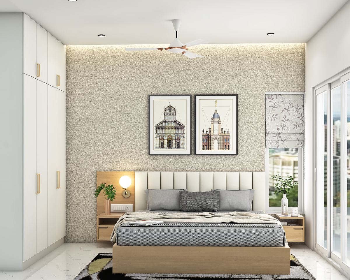Modern Compact Master Bedroom Interior Design with Panelled Wall | Livspace