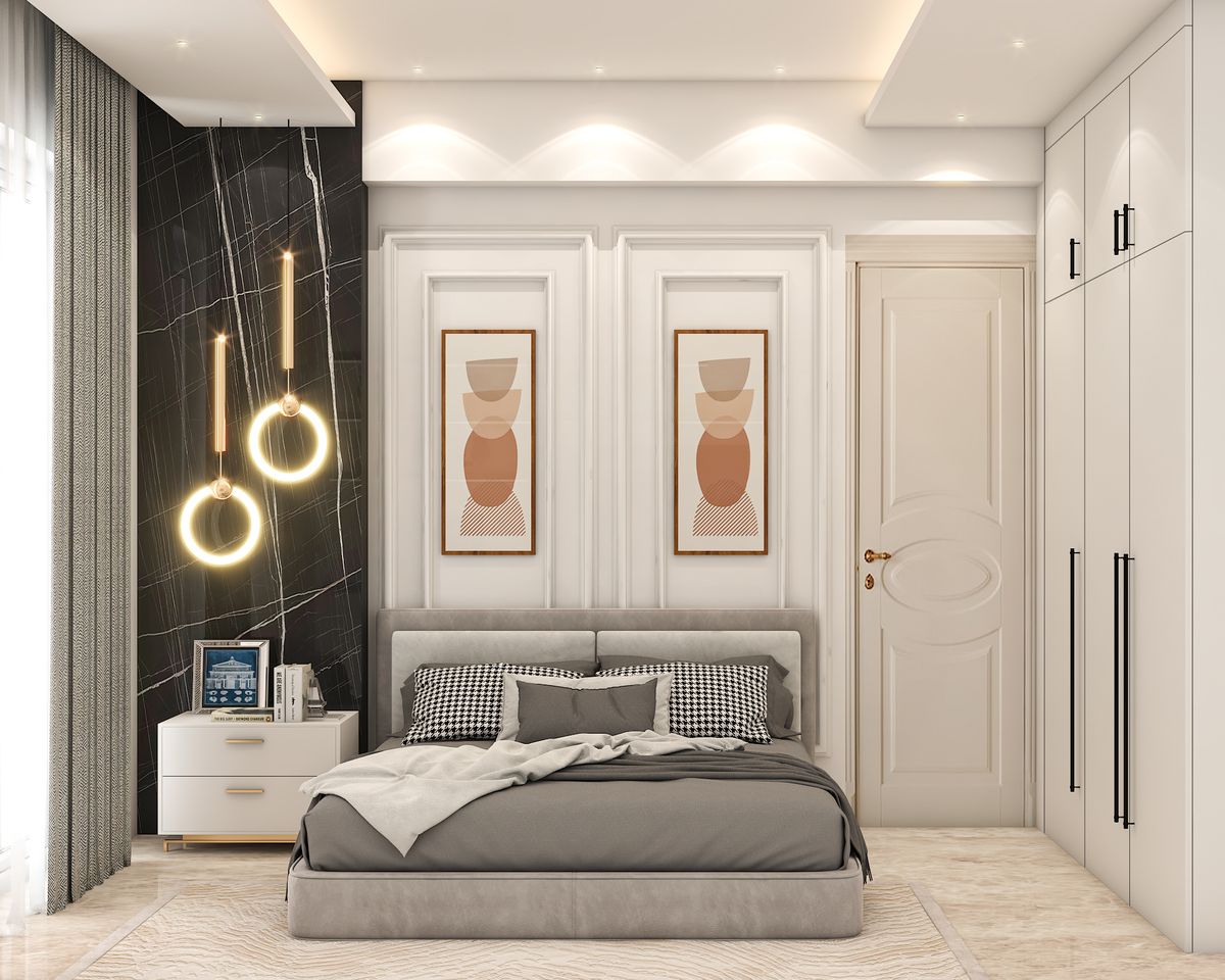 Contemporary Style Compact Sized Master Bedroom Design | Livspace