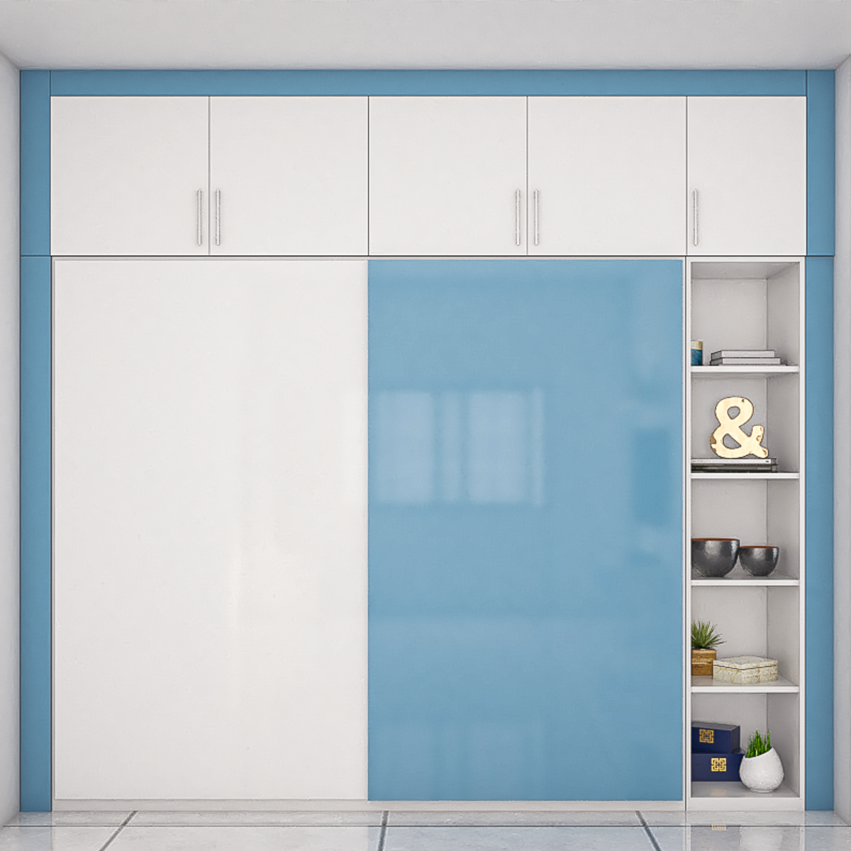 Modern Light Blue Toned Wardrobe Design With Sliding Doors | Livspace