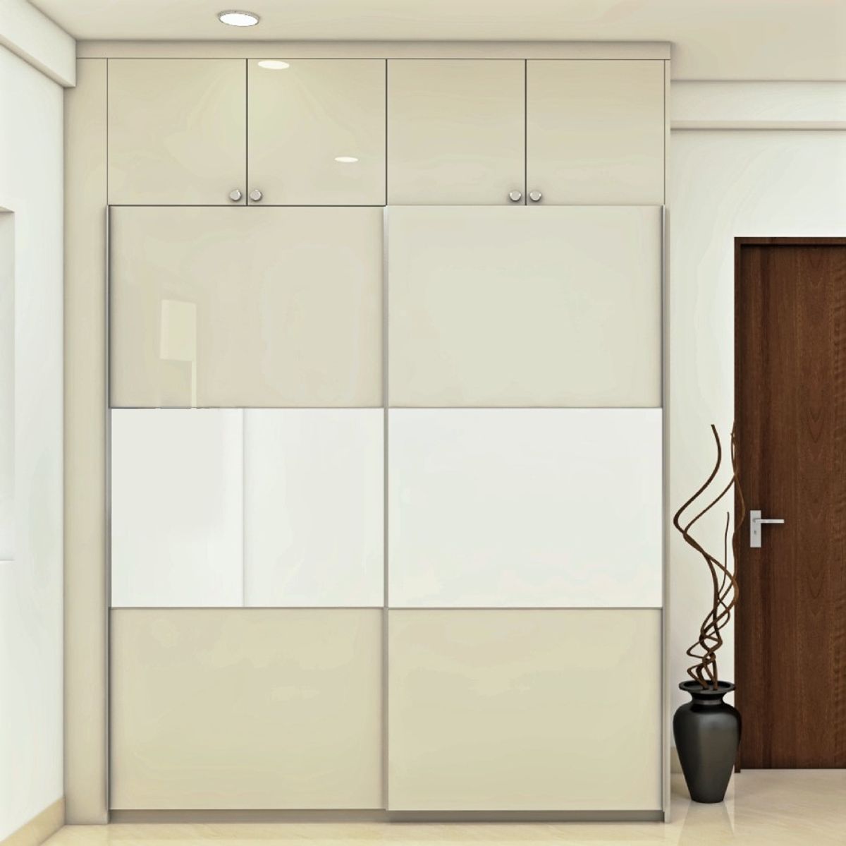 Compact Modern Wardrobe With Glossy Finish Sliding Door | Livspace