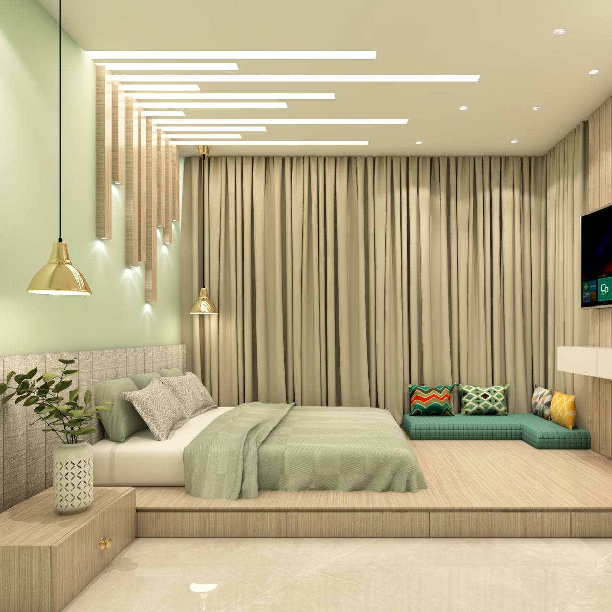 Single-Layered Rectangular Ceiling Design | Livspace