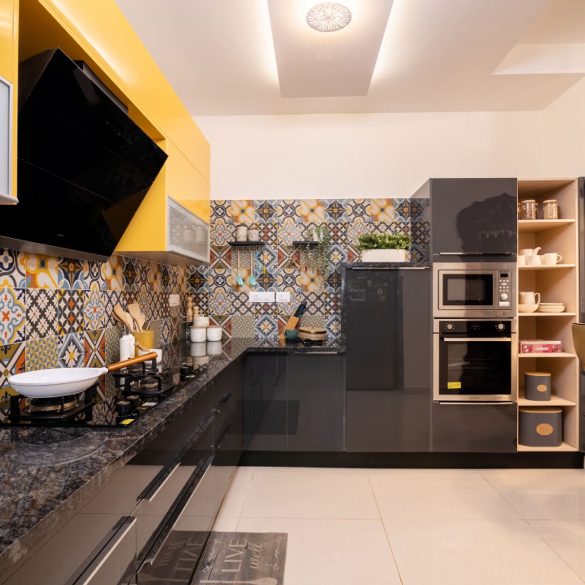 Spacious Kitchen Design With Open And Closed Storage | Livspace
