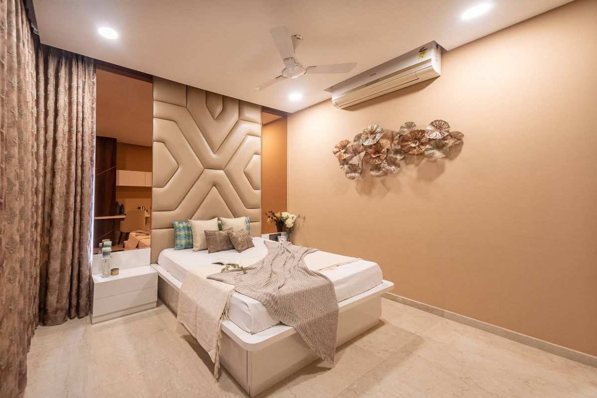 Master Bedroom Design With Brown Tinted Glass Panelling For The Bed ...