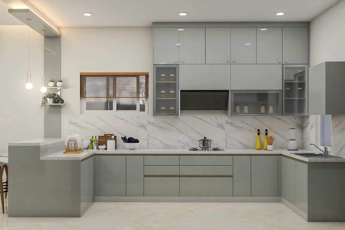 Rectangular White Tiles Design For Kitchens | Livspace