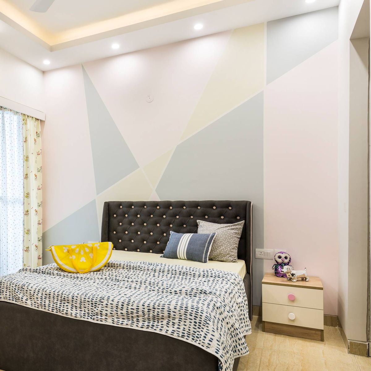 Tricolour Patterned Wallpaper Design For Bedrooms | Livspace