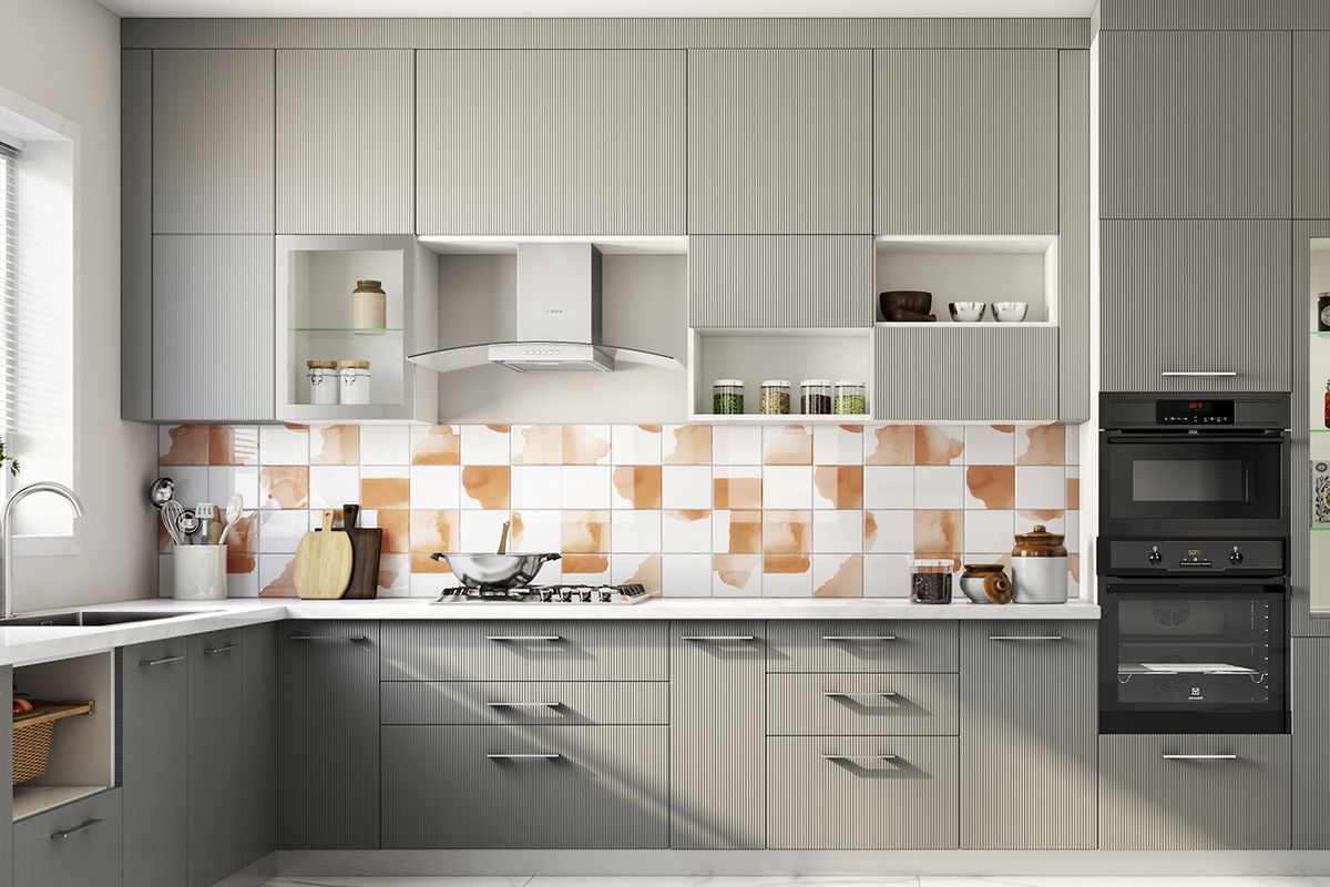 Contemporary Abstract Grid-Patterned Ceramic Wall Tile Design | Livspace