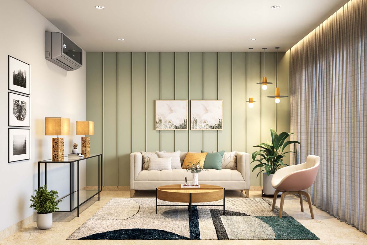 Light Green 3D Wall Design With Panelling With Minimal Aesthetics ...