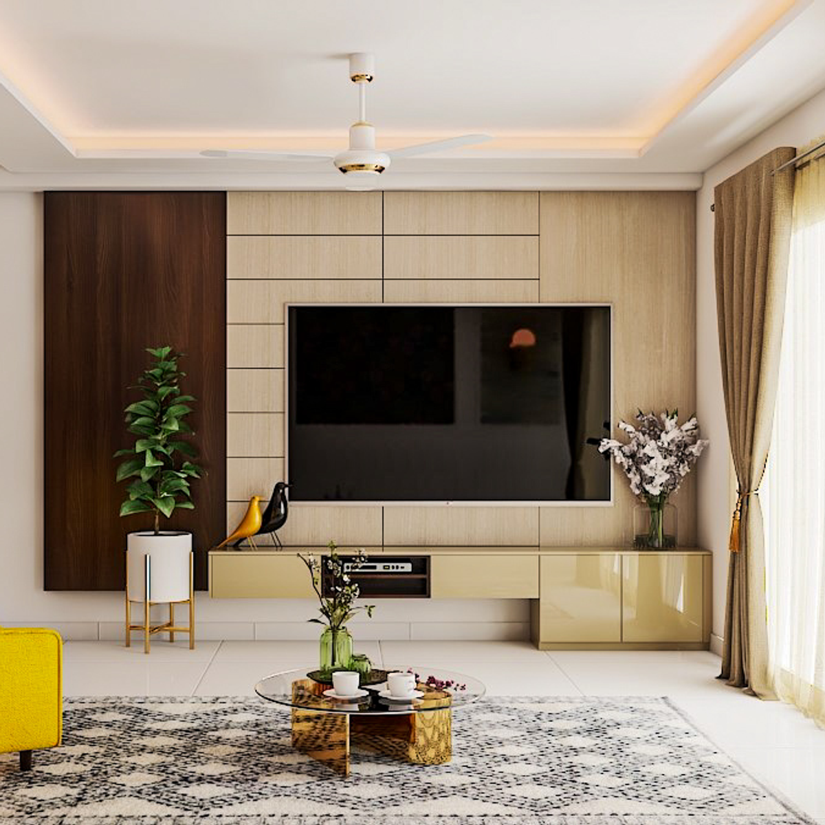 Grey Contemporary High-Gloss TV Unit Design With Dark And Light Wood ...