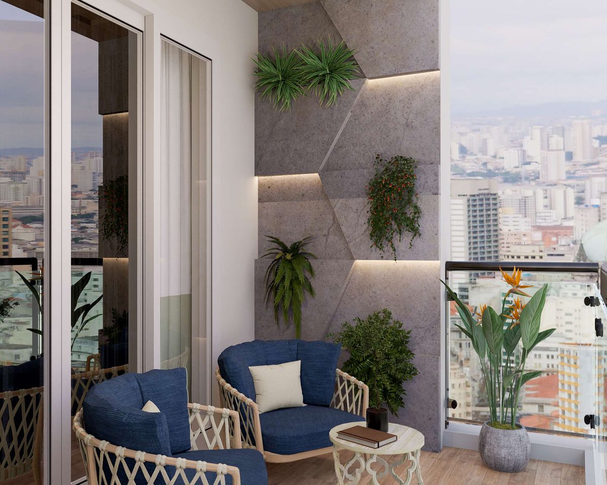 Spacious Blue And White Balcony Design | Livspace