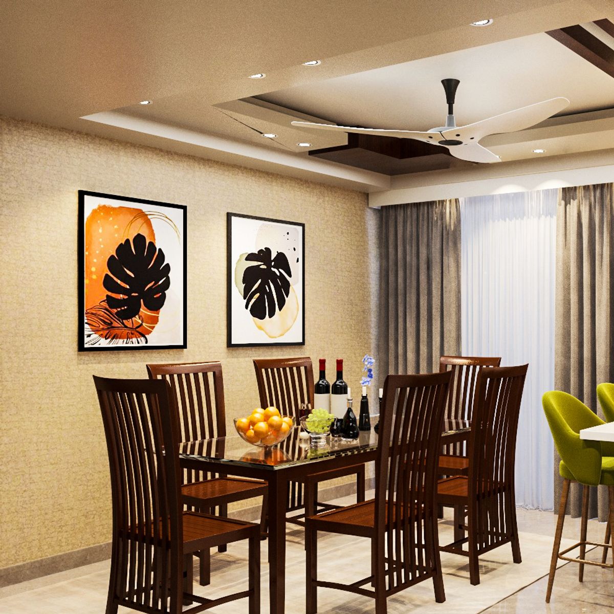 Compact Dining Hall Design With Wooden Table And Chairs | Livspace