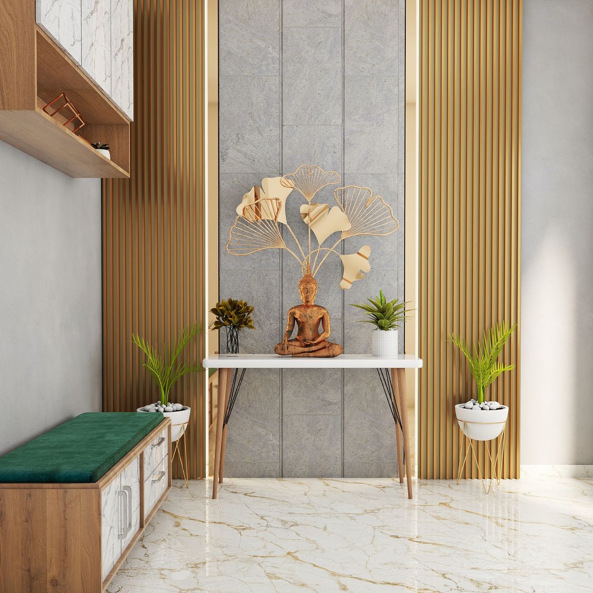 Spacious Foyer Design With Fluted Panels | Livspace