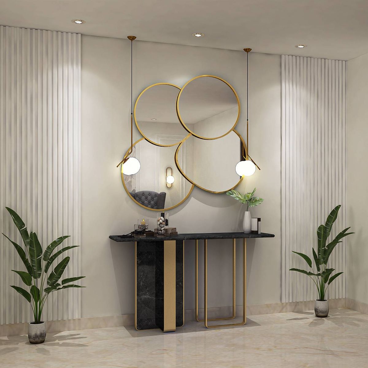 Classic Foyer Design with Hanging Lights | Livspace