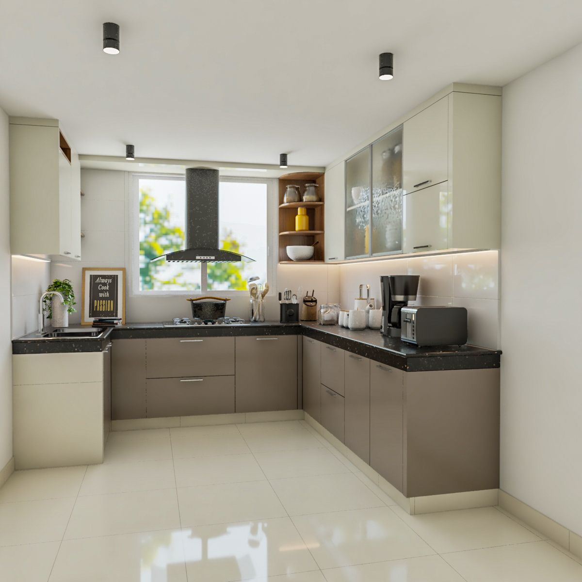 Compact Kitchen Design With Drawers And Wall Storage | Livspace