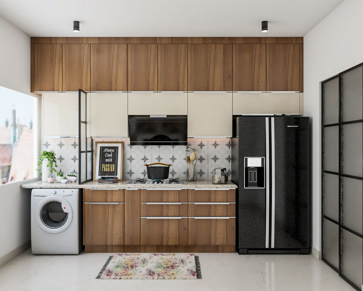 Straight Kitchen Design With Profile Lights | Livspace