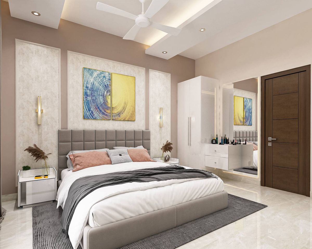 Spacious Master Bedroom Design With Hinged Wardrobe | Livspace