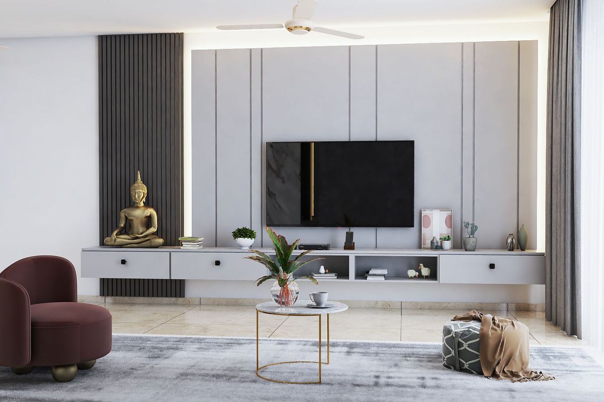 Spacious Grey TV Unit Design | Livspace