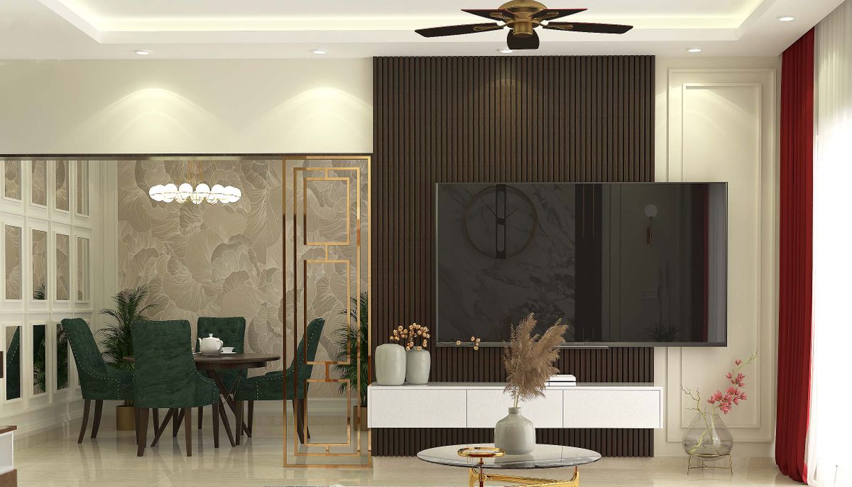 Spacious TV Unit Design With Wooden Fluted Panels | Livspace