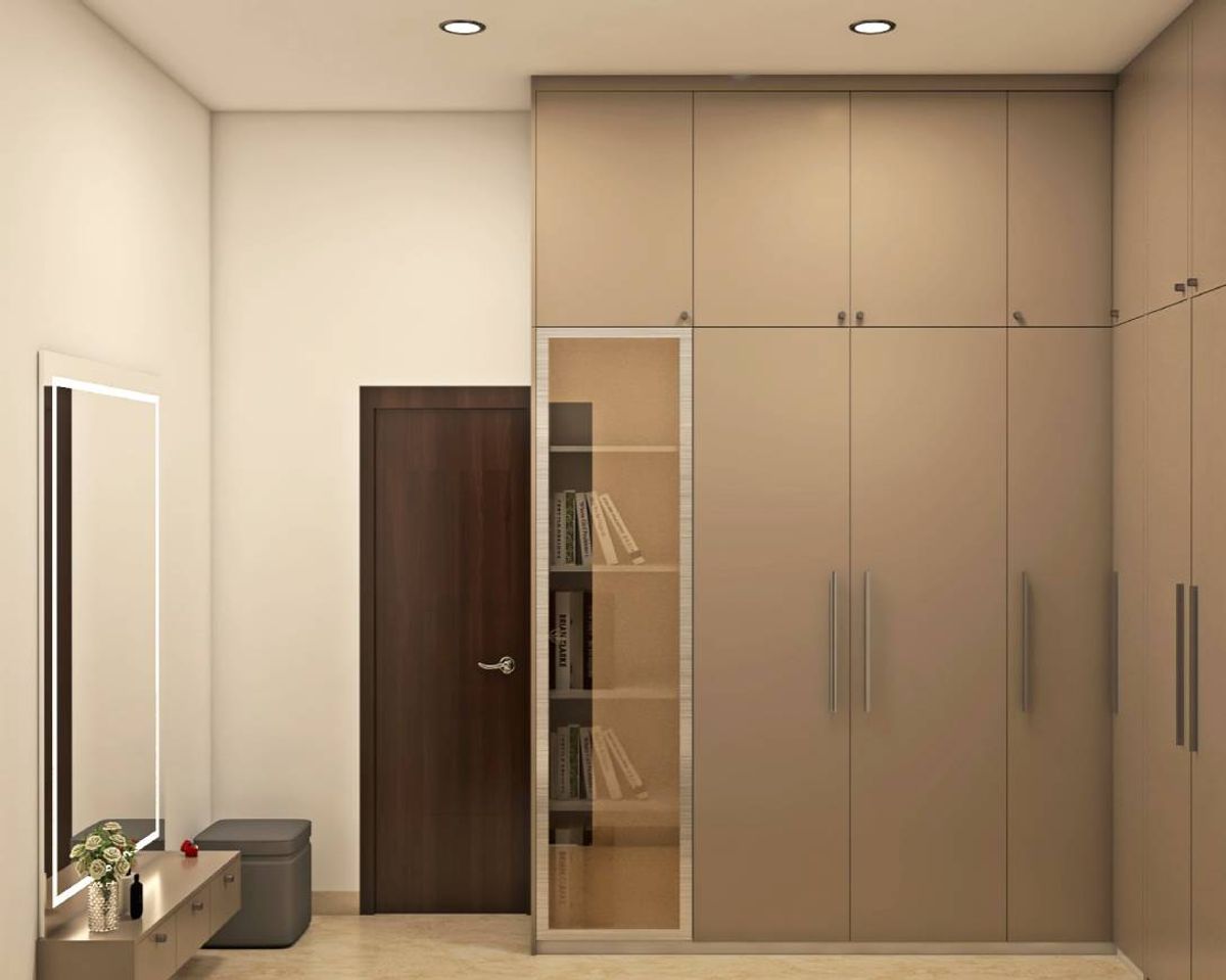 L-Shaped Modern Wardrobe With Loft Section | Livspace