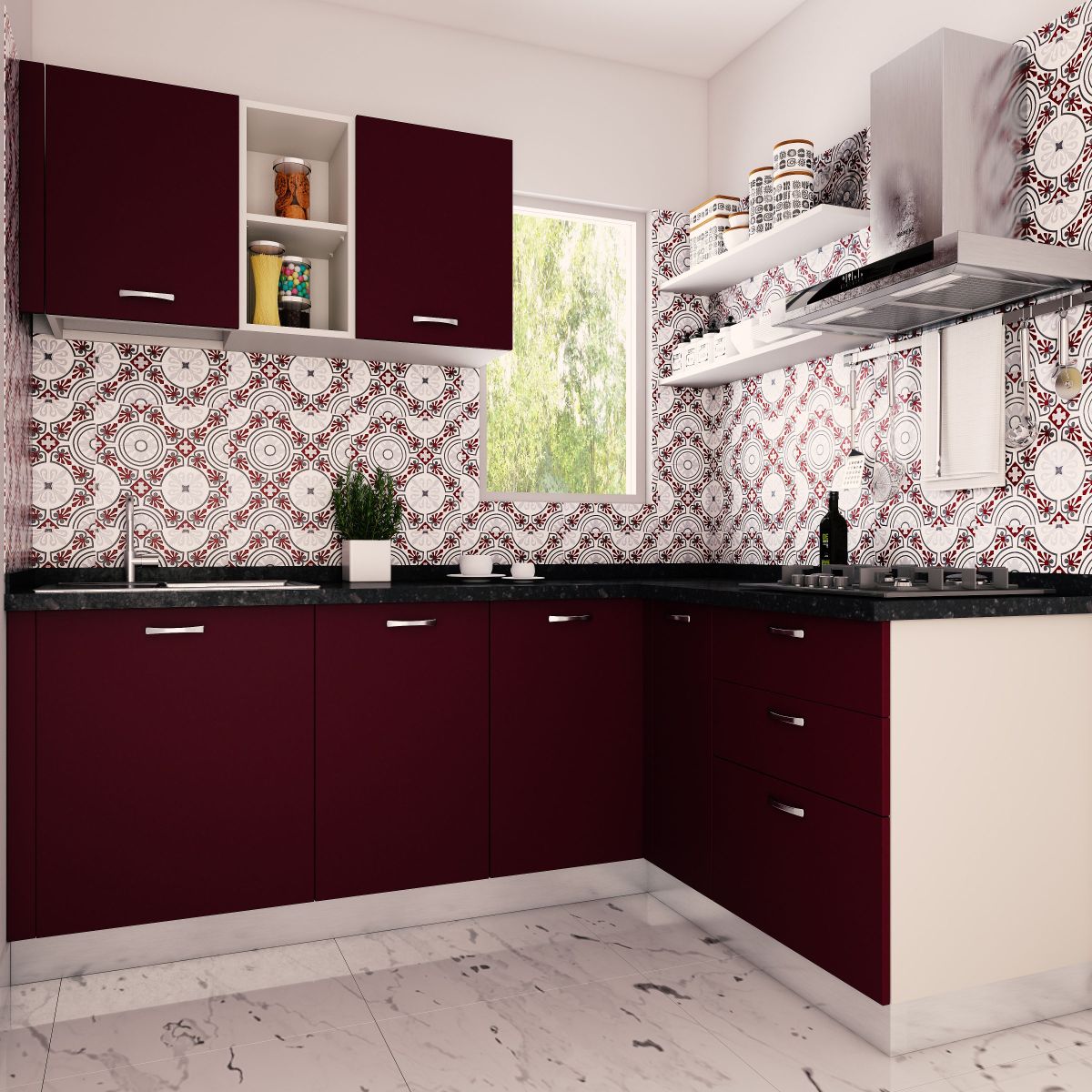 Square Ceramic Matte Multicoloured Kitchen Tile Design | Livspace