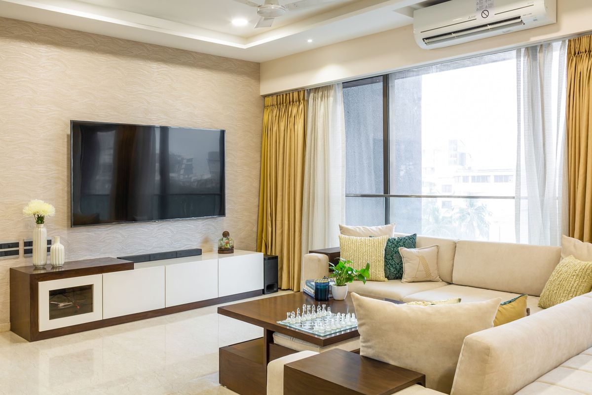 3-BHK Flat Design In Mumbai With Pink And Cream-Toned Master Bedroom | Livspace