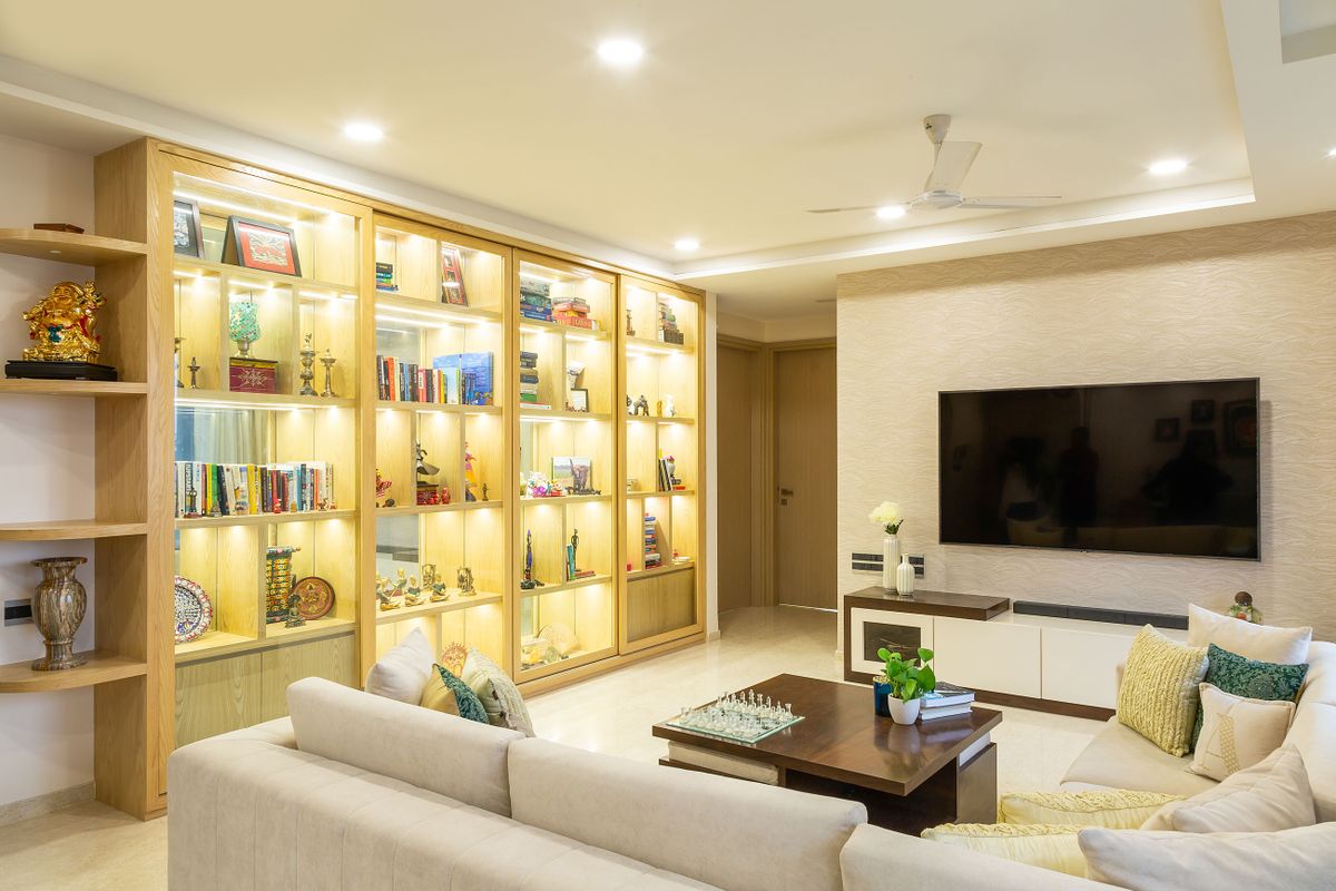 3-BHK Flat Design In Mumbai With Pink And Cream-Toned Master Bedroom | Livspace