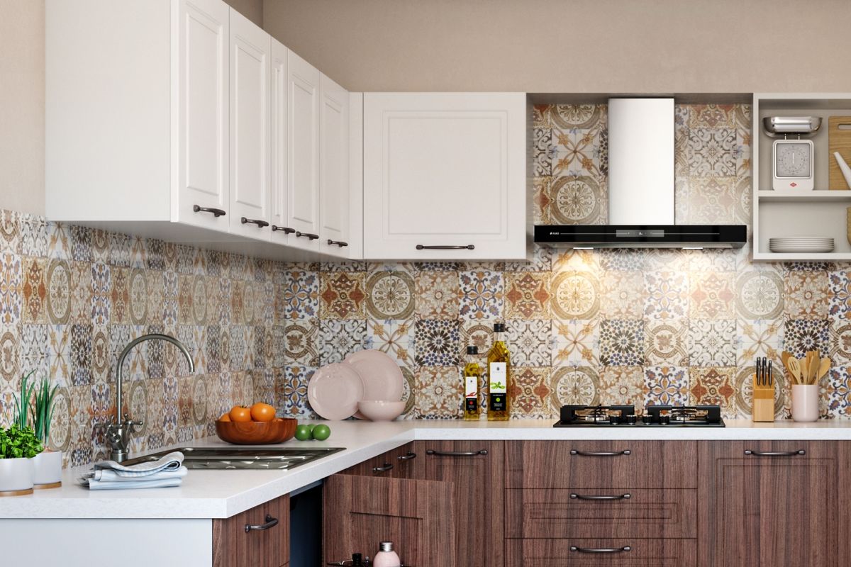 Square Ceramic Multicoloured Kitchen Tile Design | Livspace