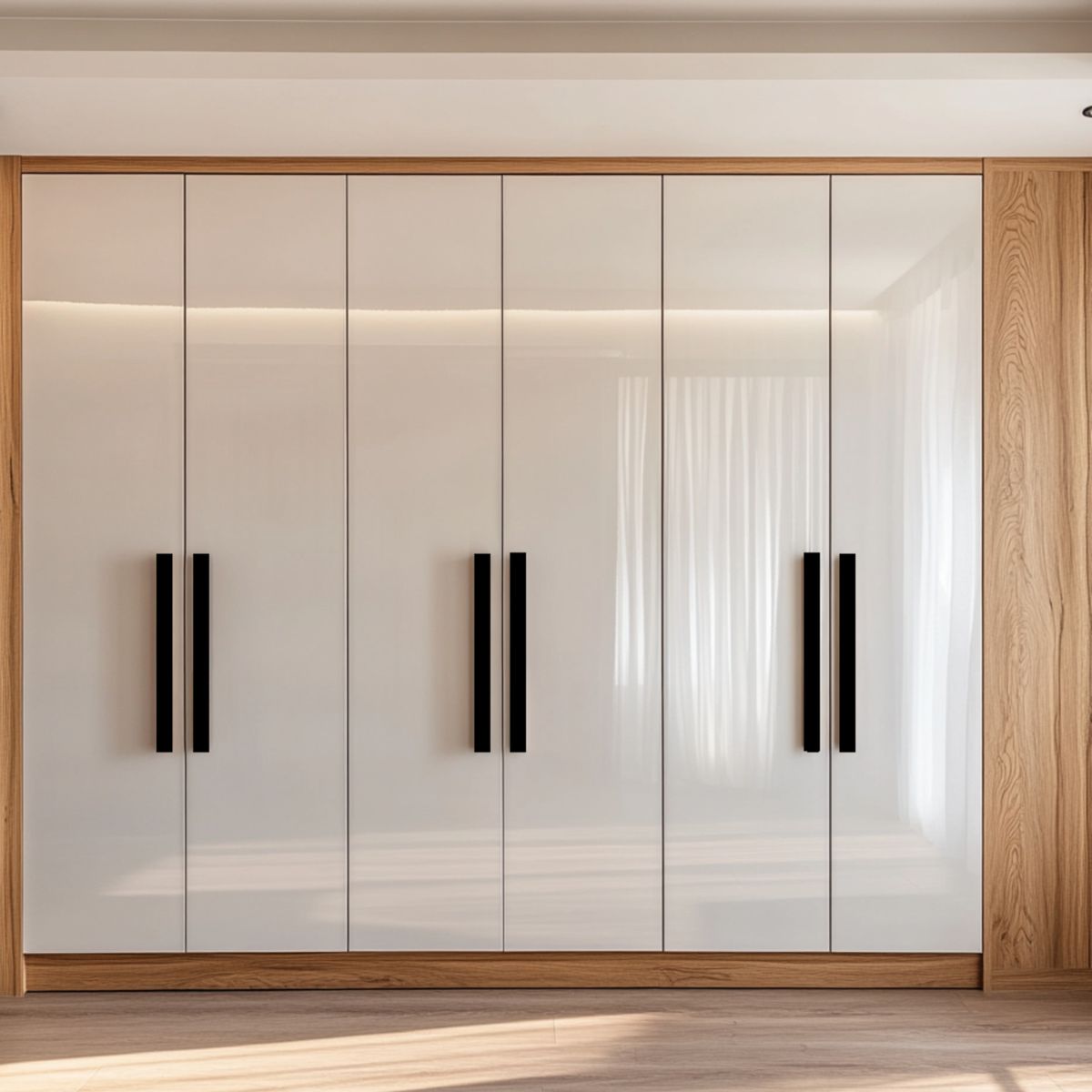 White 6-Door Modern Swing Wardrobe Design with Timeless Wood Accent ...