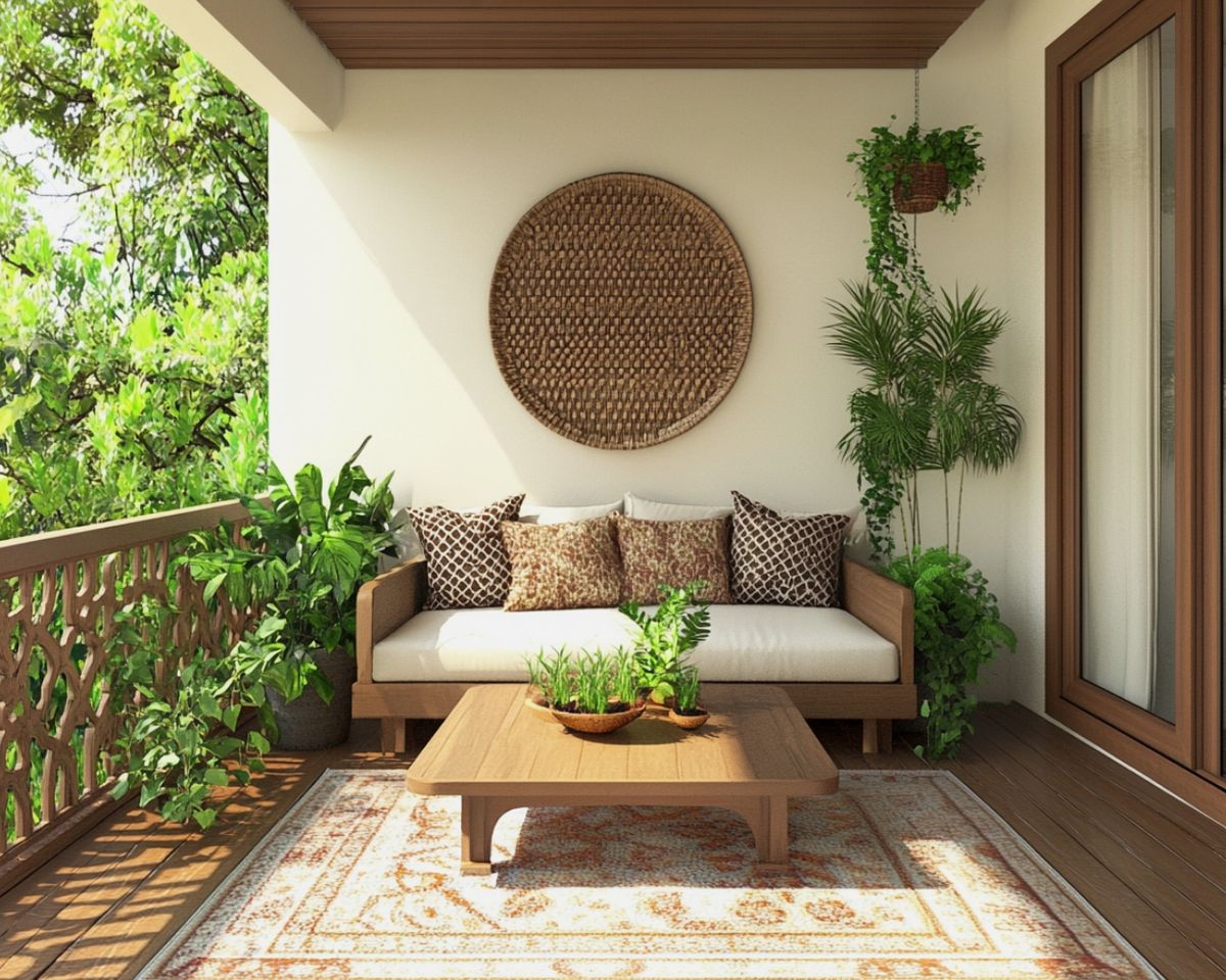 Tropical Balcony Design: Wooden Ceiling, Rattan Decor, Indoor Plants ...