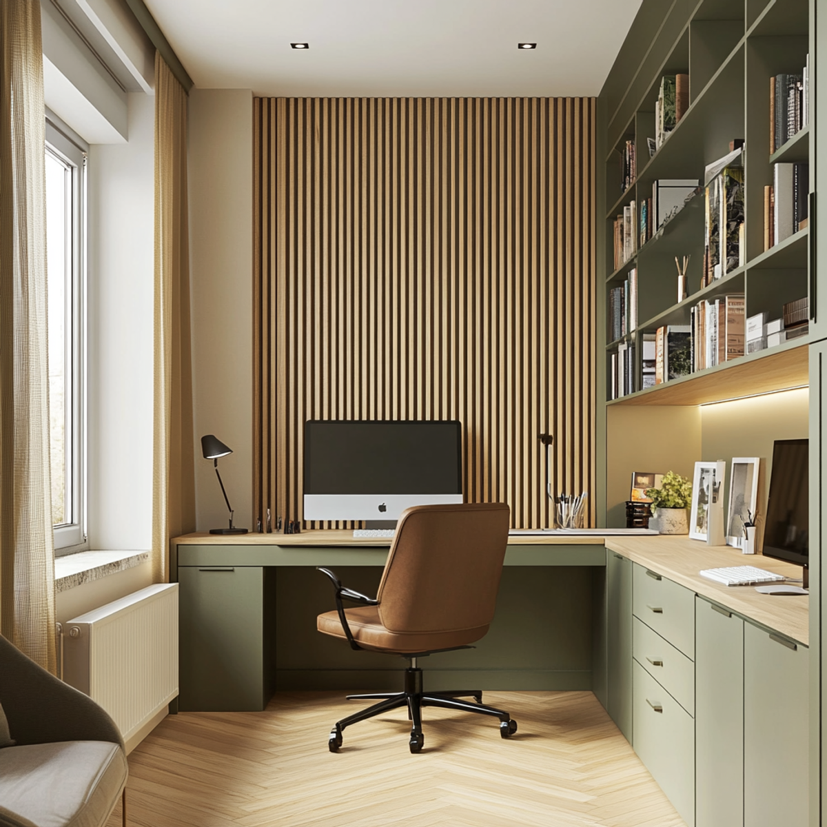 Functional Modern Home Office Design with Table Unit, Adjustable Chair ...