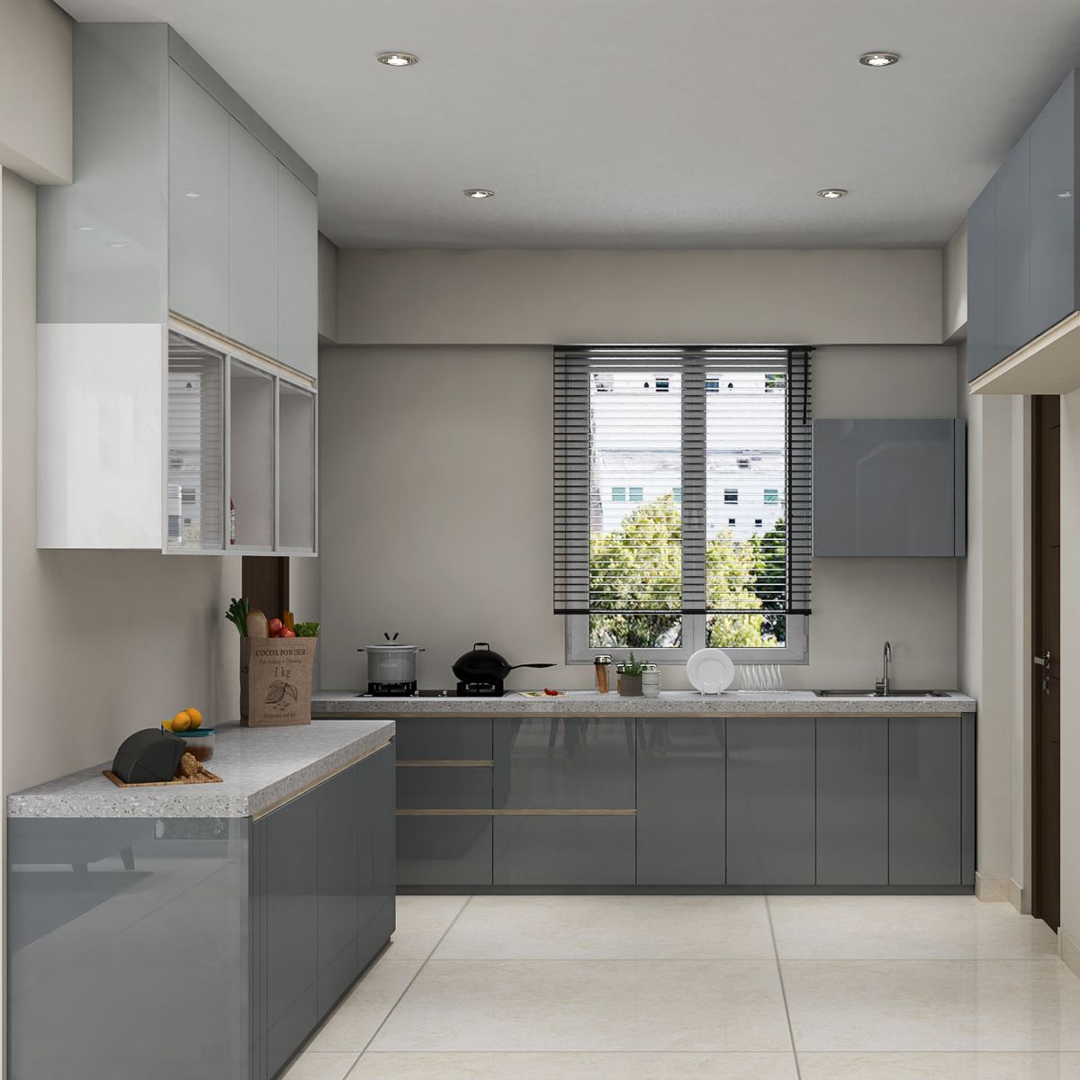 Open Kitchen Design with Cabinets and Drawer Storage and Granite ...