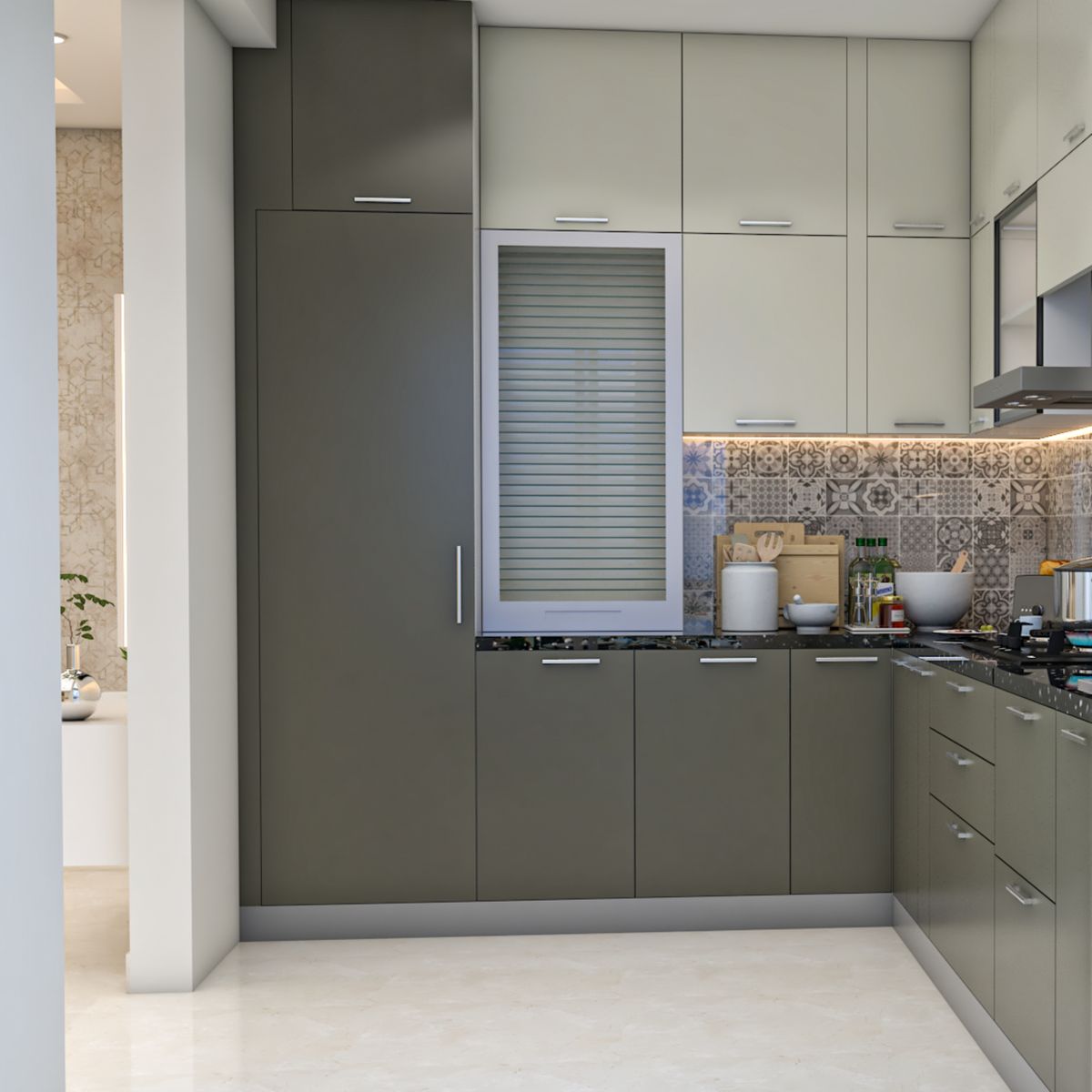 L-Shaped Modern Kitchen Design with Granite Countertops and Profile ...