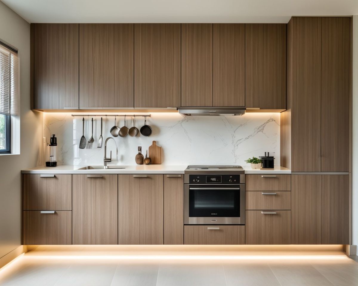 Contemporary Open Kitchen Design with Walnut Cabinets and Granite ...