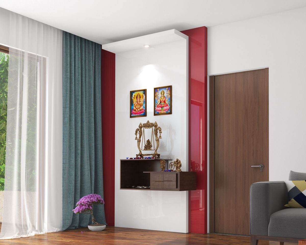 Stylish Contemporary Wall-Mounted Pooja Unit Design in Acacia with Open ...