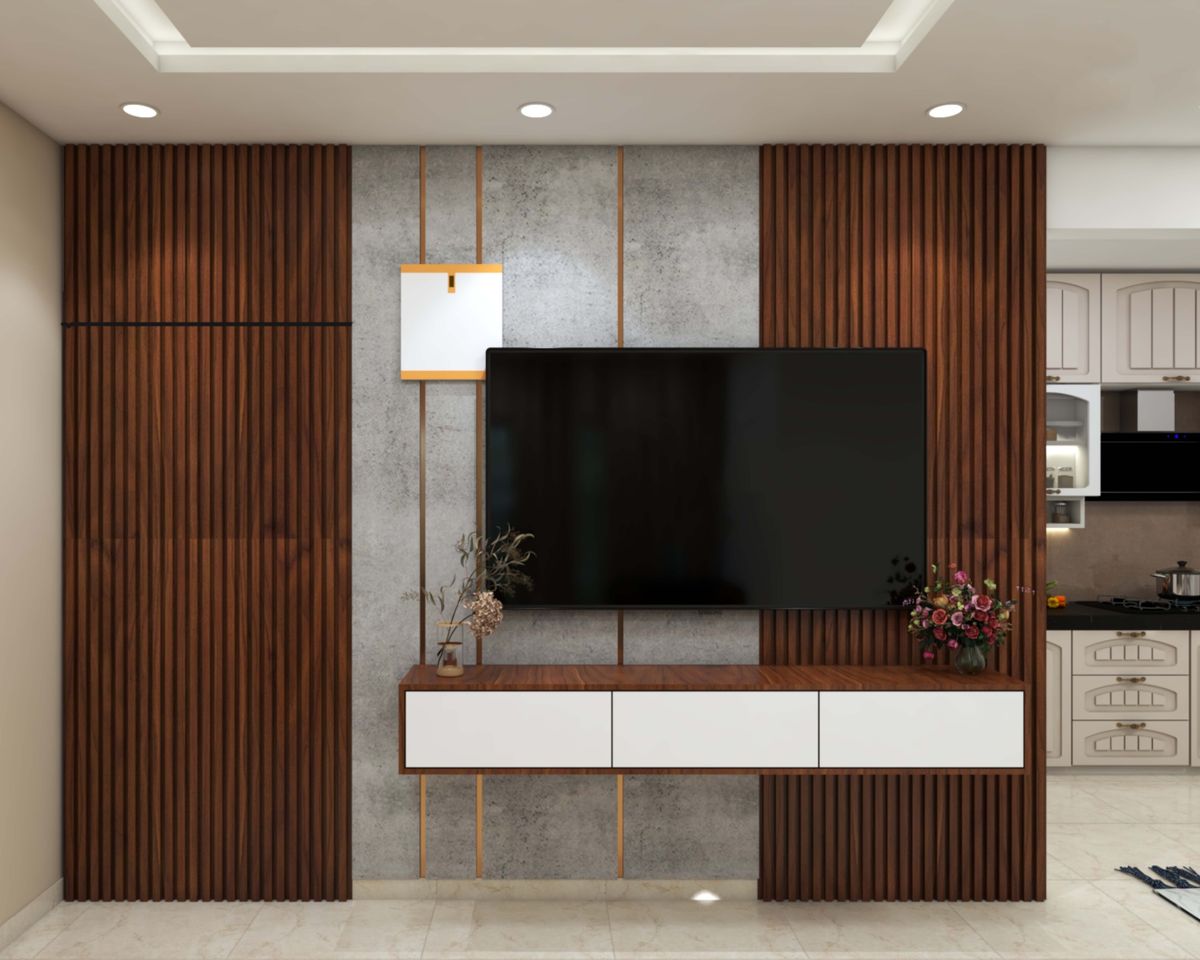 Champagne and Frosty White Wall-Mounted Contemporary TV Unit Design ...