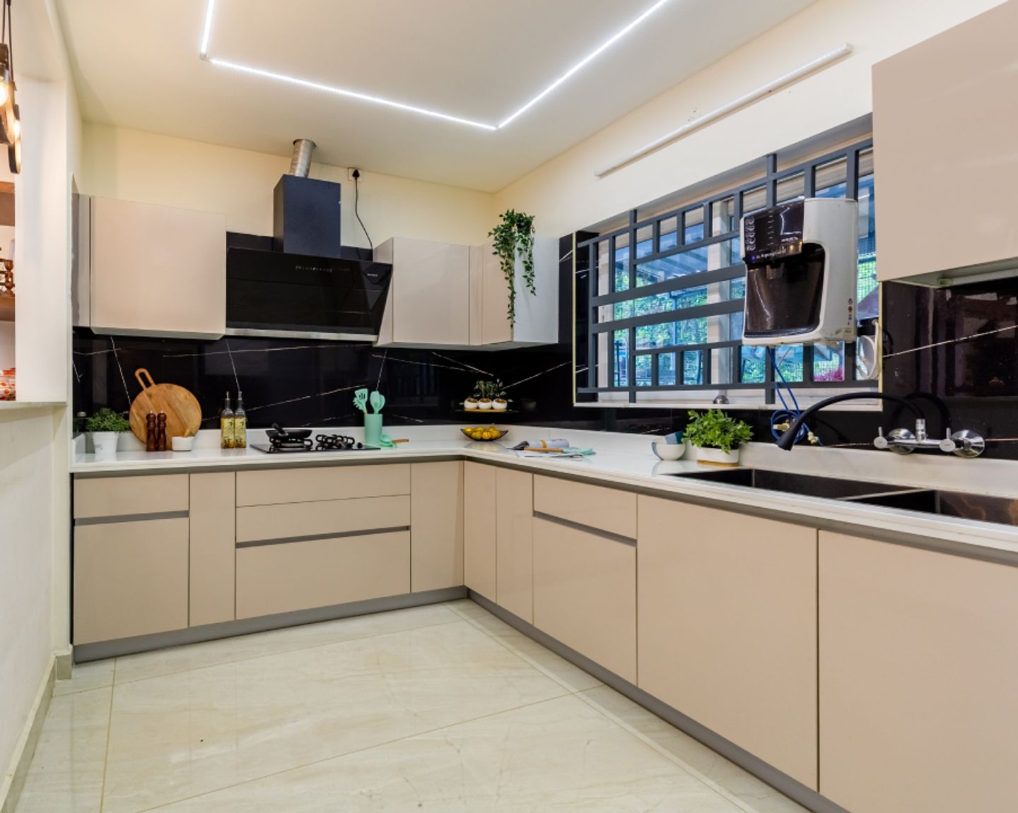 Kitchen Window Design With Glass And Steel Jaali | Livspace