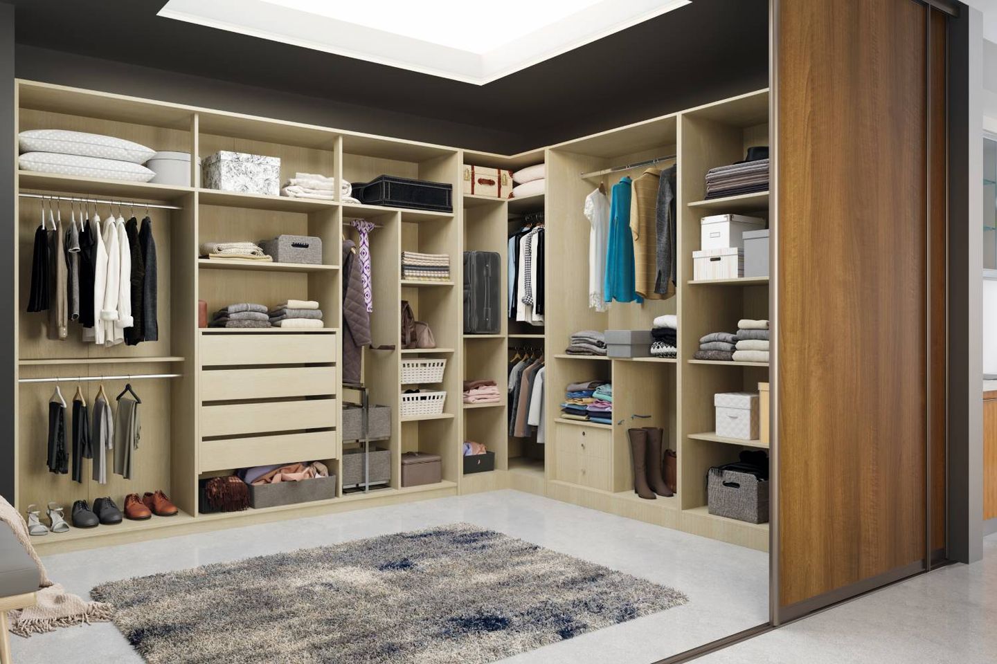 Open L Shaped Pista Green Wardrobe Design | Livspace