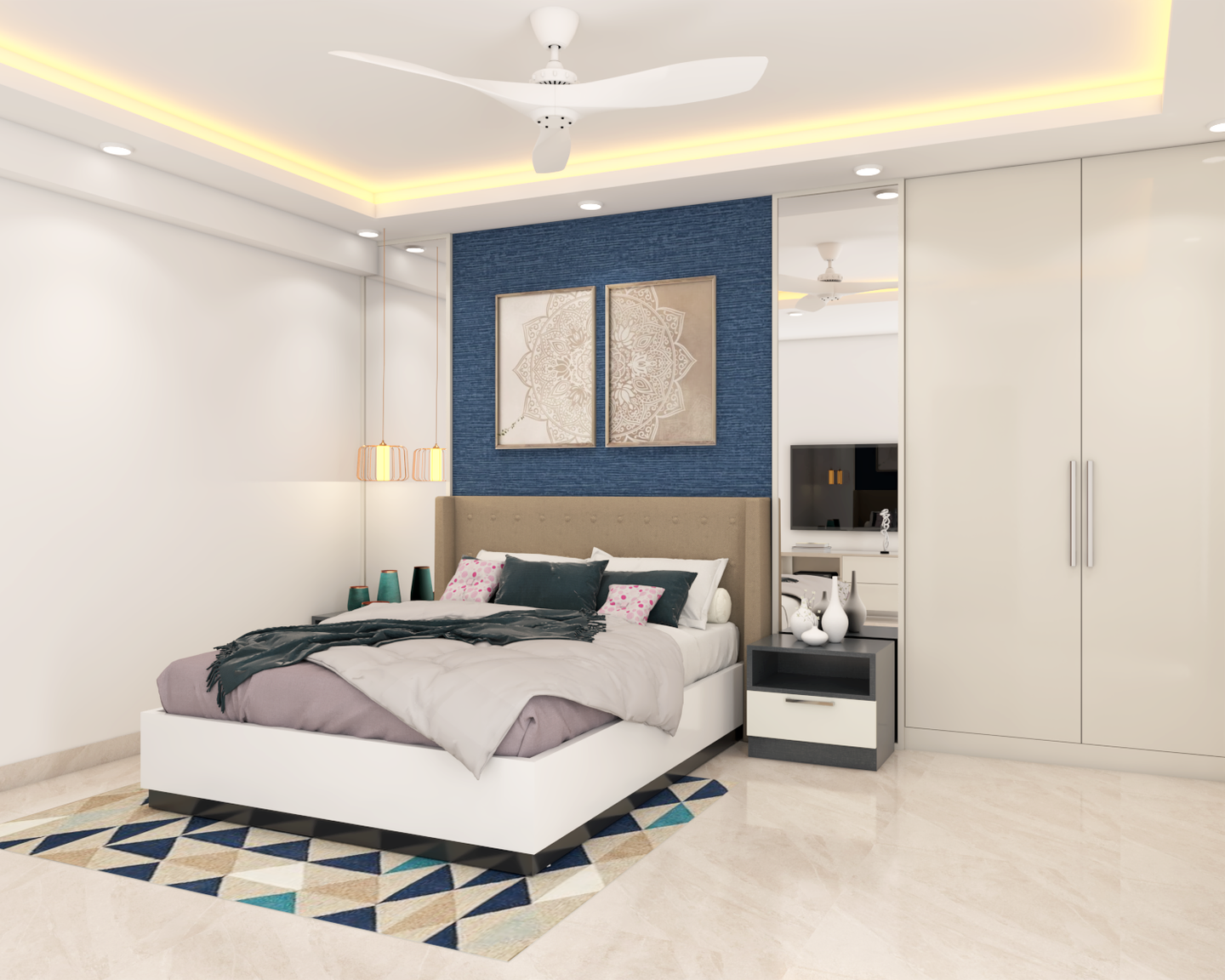 Modern Perimeter False Ceiling With Cove Light For Bedroom | Livspace