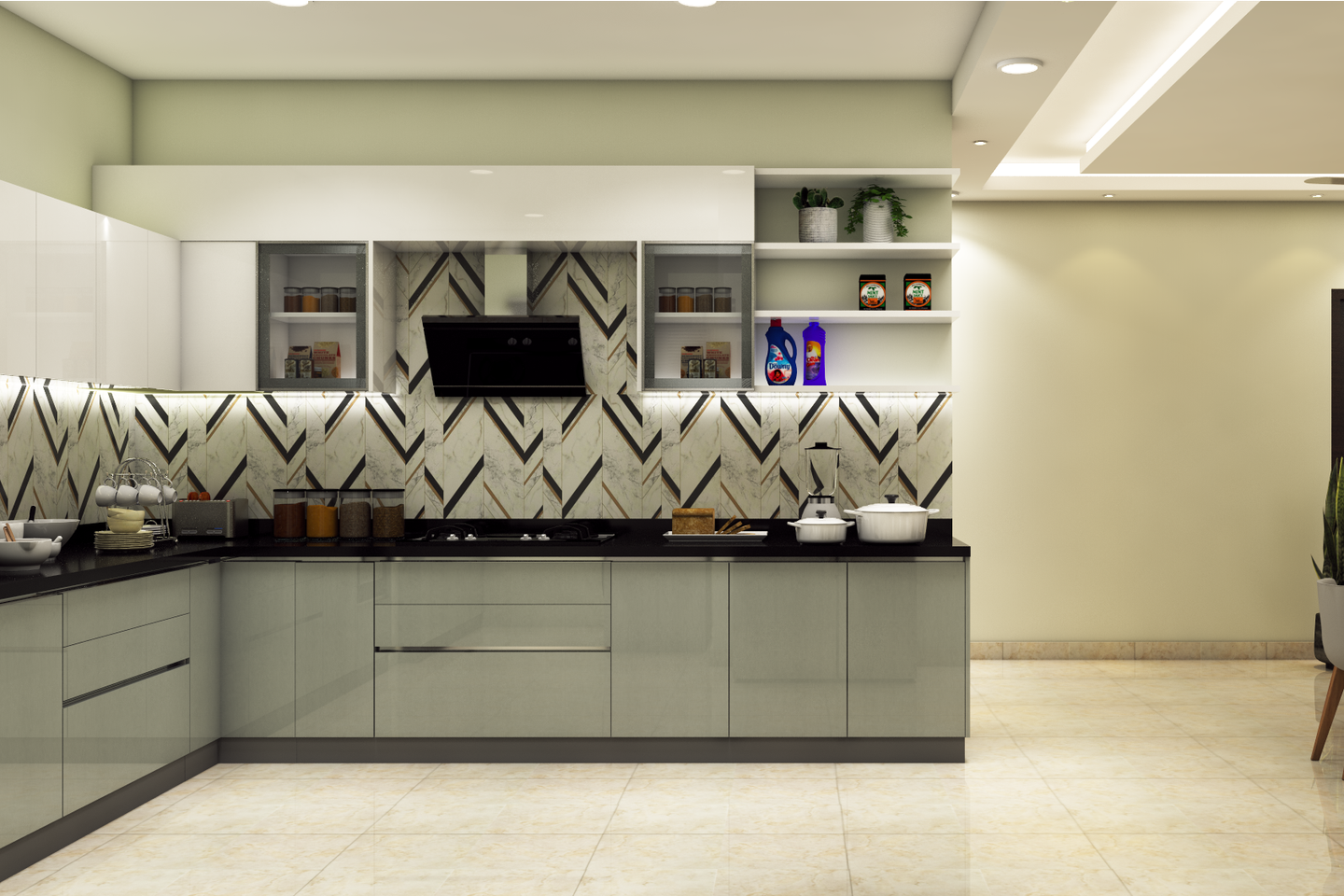 Modular Kitchen Design With Unique Dado Tiles | Livspace