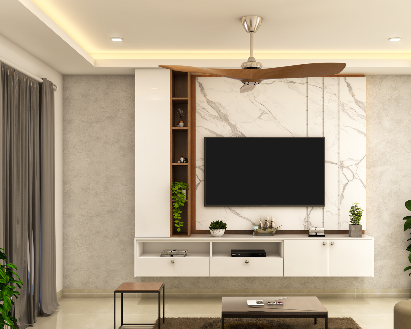 Multi-Functional Modern Low Maintenance TV Unit Design | Livspace