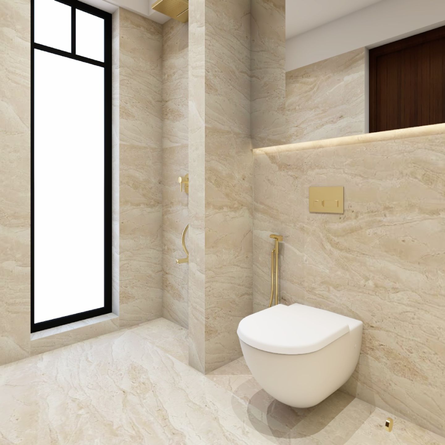 Beige Small Bathroom Design Ideas With Pendant Lights - 8X5 Ft | Livspace