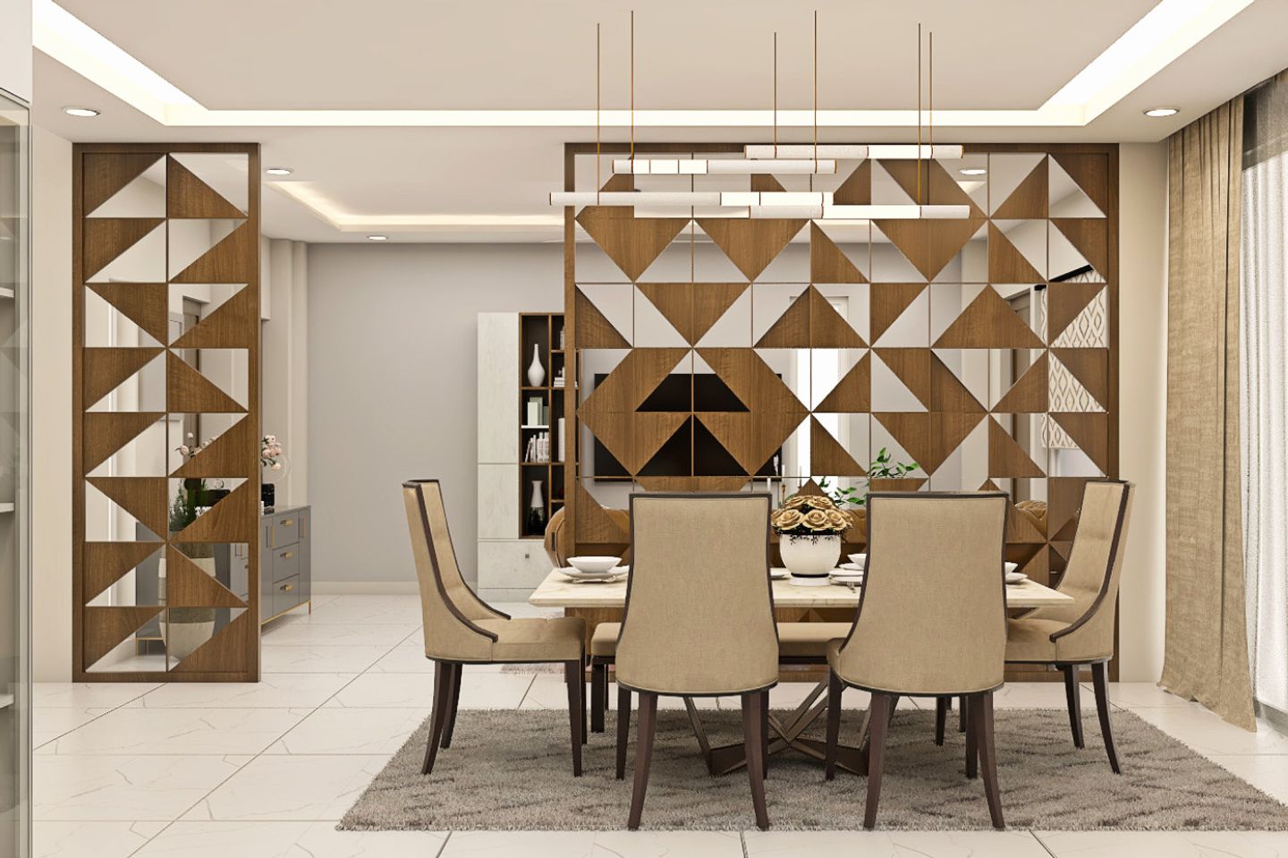 Dining Hall With A Designer Partition Wall | Livspace