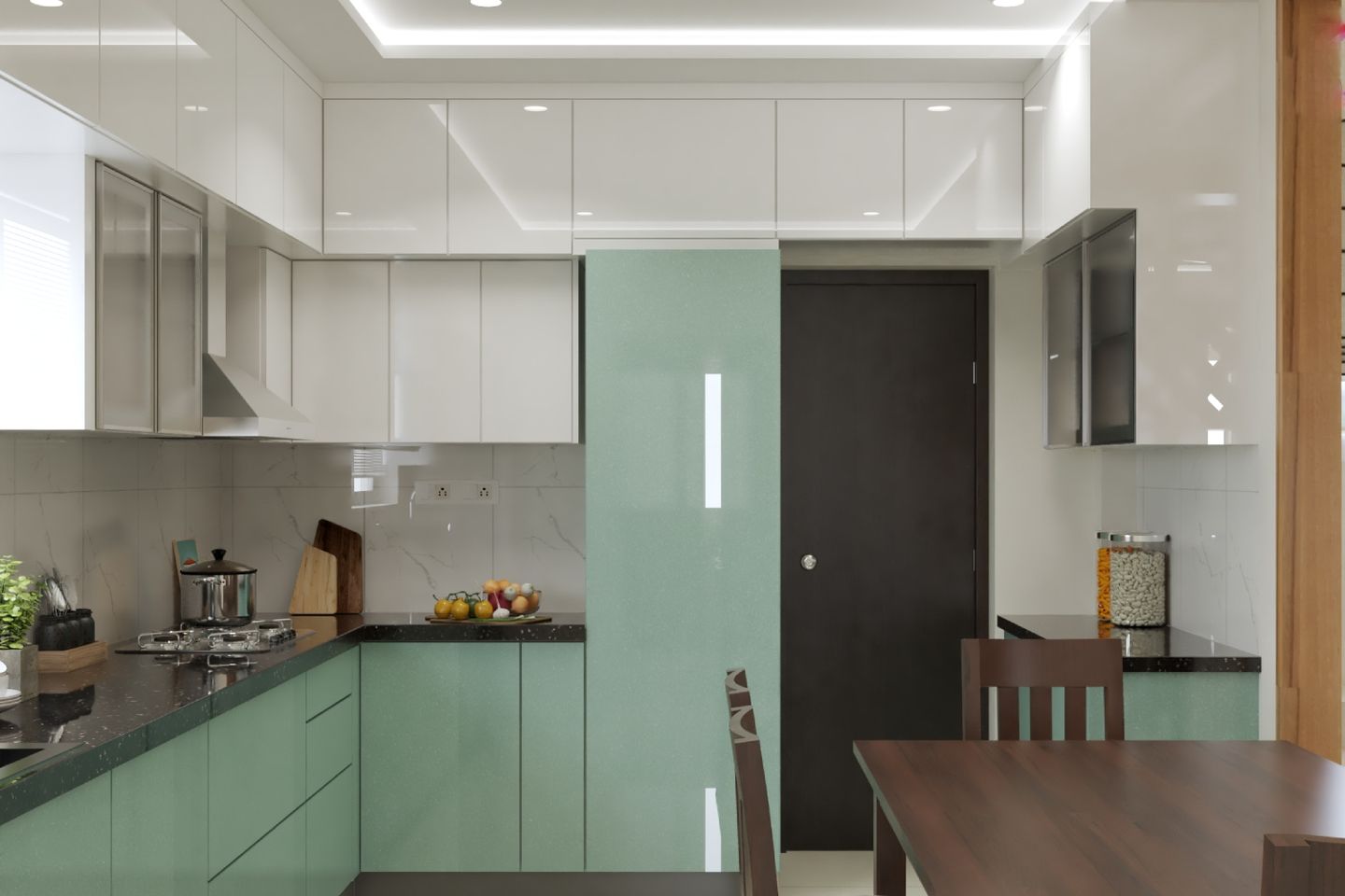 Modular Kitchen Design With Marble Dado Tiles - 13X11 Ft | Livspace