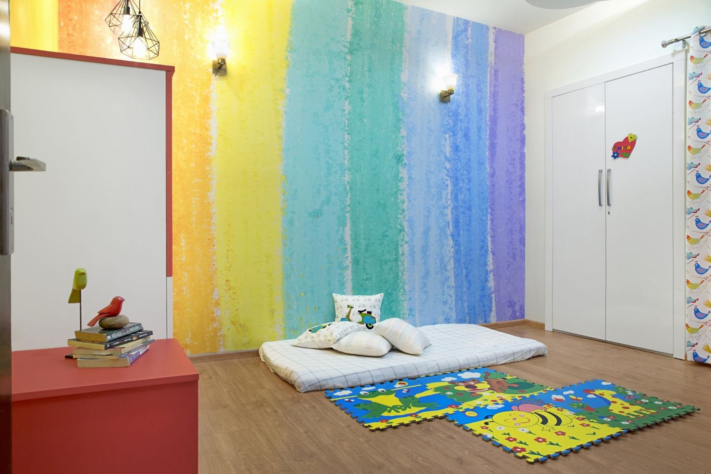 Colourful Kids' Bedroom Wallpaper With A Rainbow Theme | Livspace