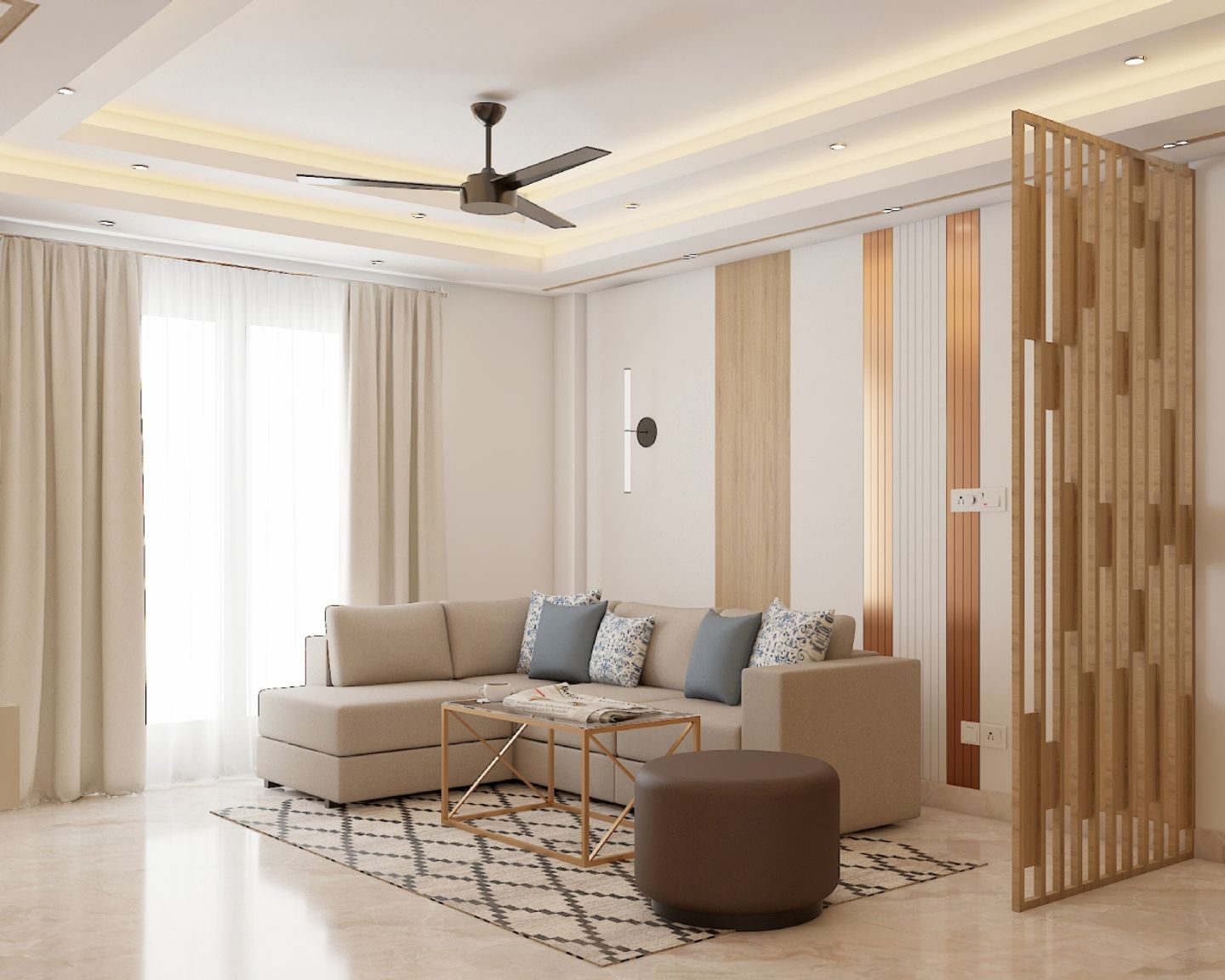 Spacious Rectangle Double-Layered Contemporary Ceiling Design | Livspace