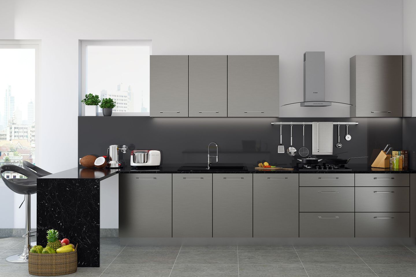 Contemporary and Sleek L-Shaped Kitchen Design With Storage and Profile ...