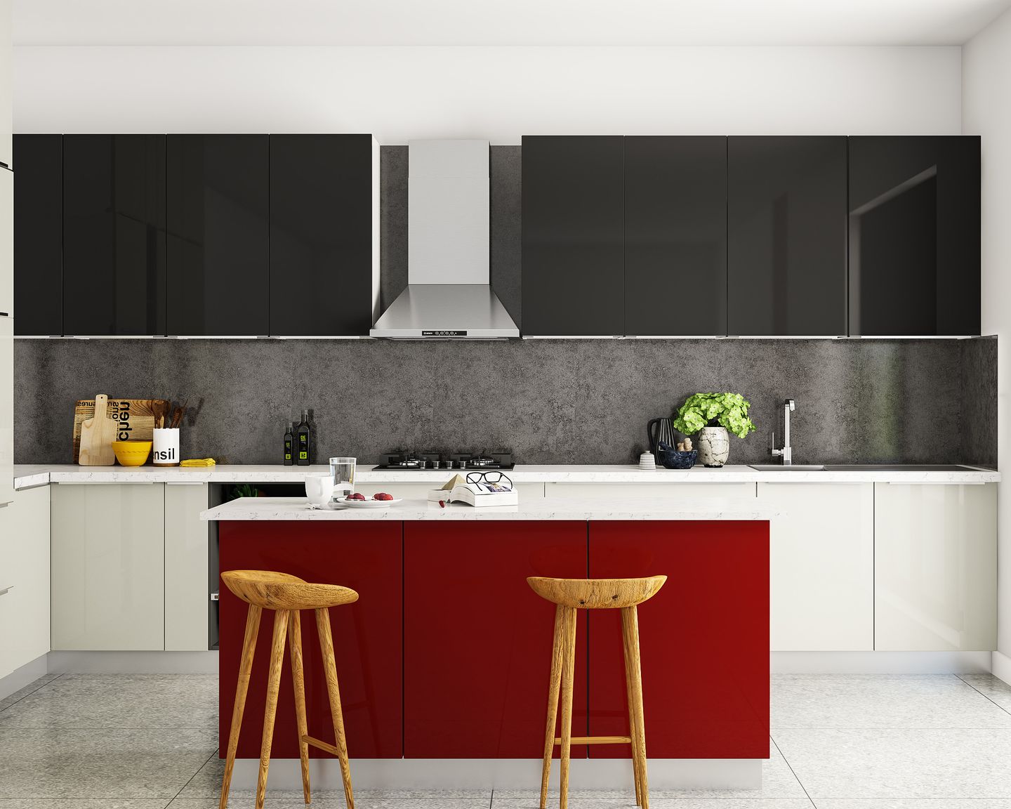 Matte Grey Ceramic Kitchen Tile Design | Livspace