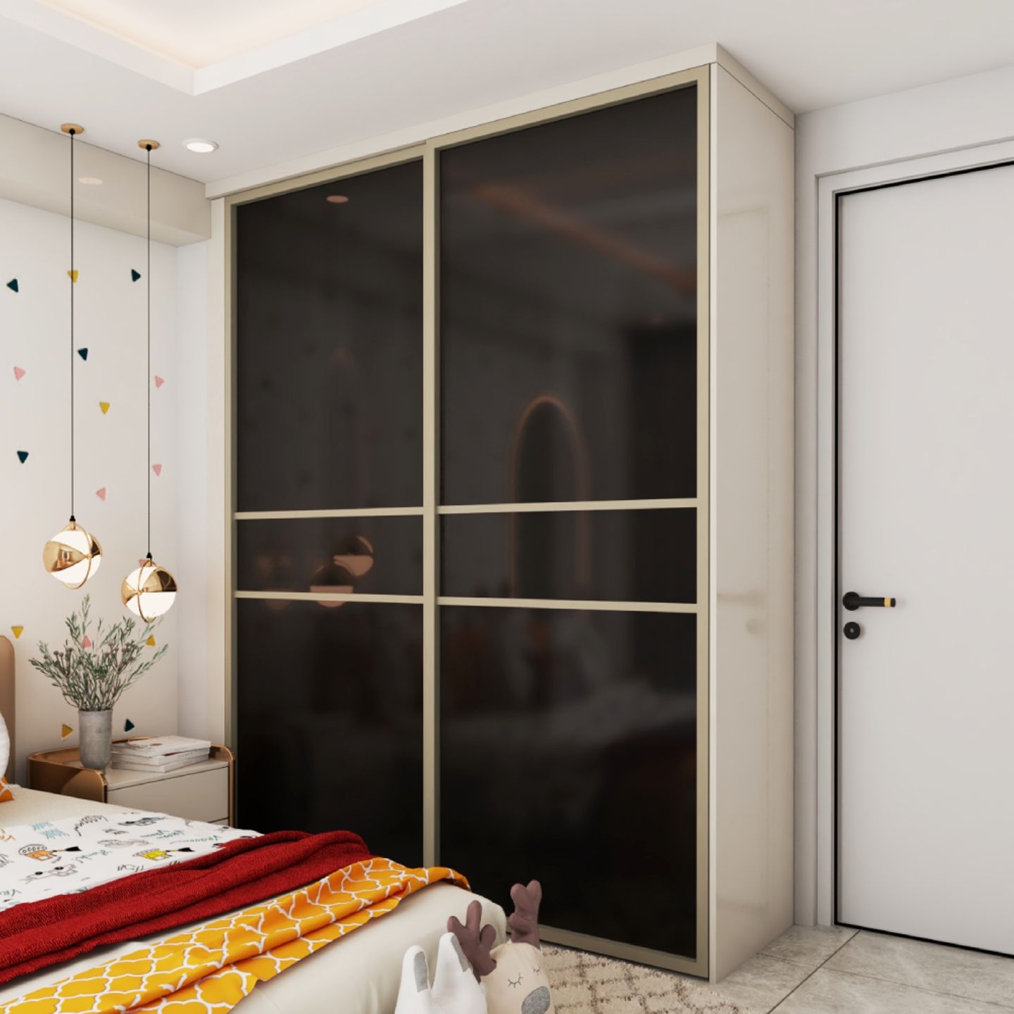 2-Door Contemporary Sliding Door Wardrobe Design With Dark Grey High ...