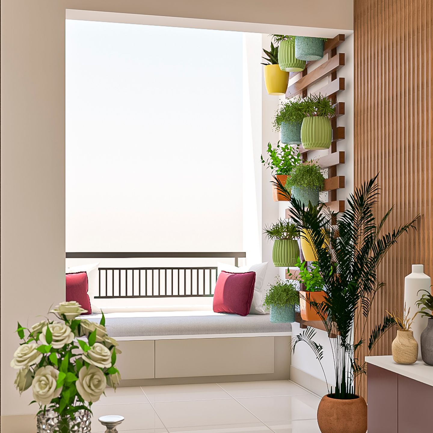 Vibrant Balcony With Plants - Livspace