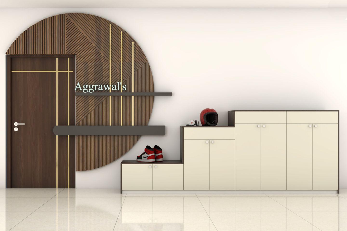 Modern Foyer Design With Grooved Wooden Panel | Livspace