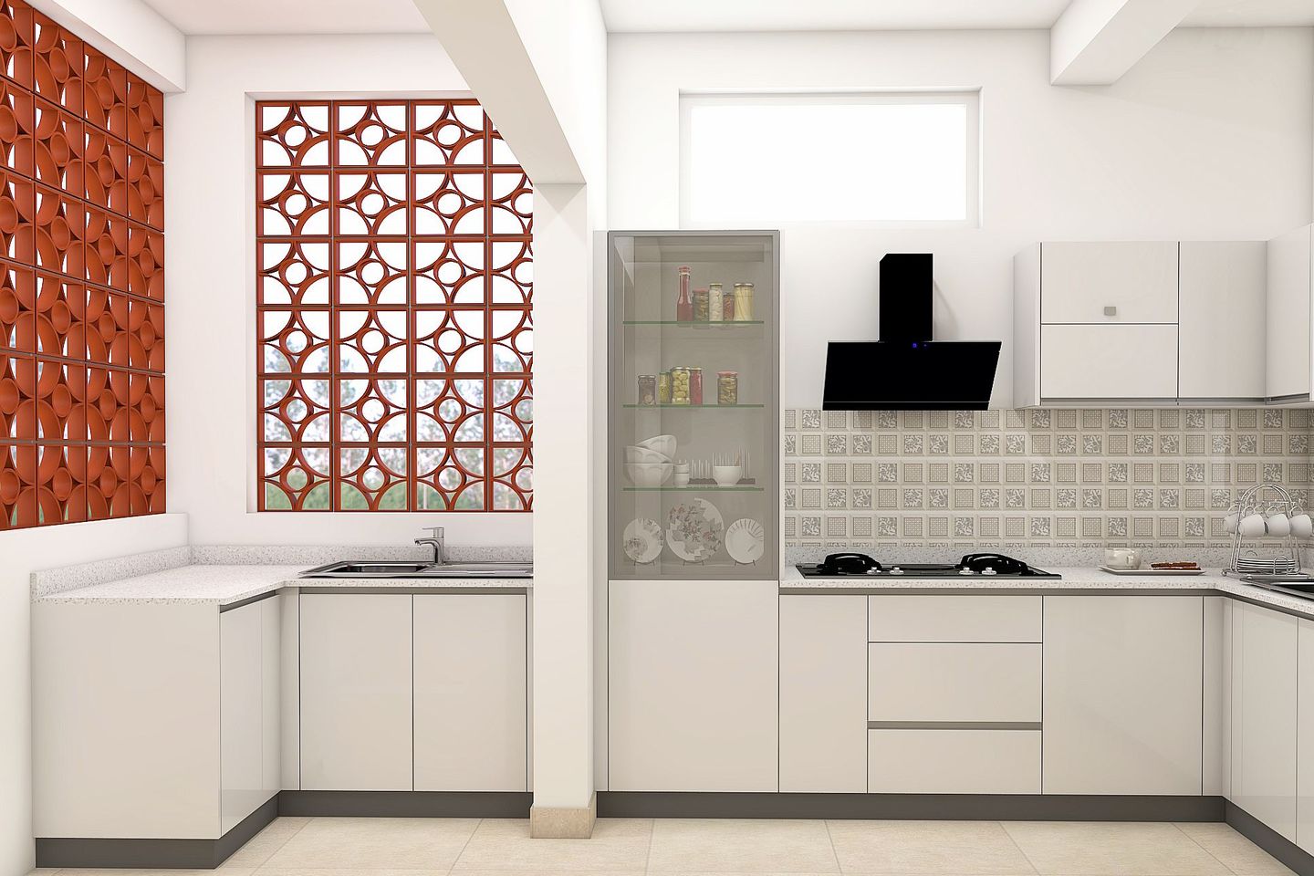 Minimal Spacious White Kitchen Design | Livspace